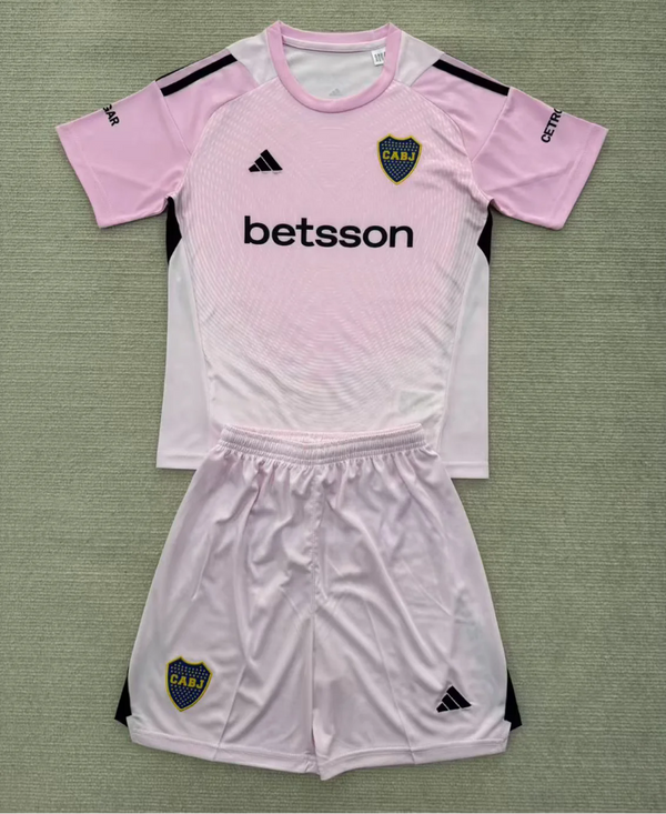 Boca Juniors 25/26 Light Pink Goalkeeper Kids Jersey Set – Youth Goalie ...