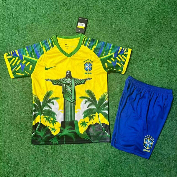 Brazil 25/26 Yellow/Green Jesus Jersey Kids – Football Kit – Concept Kits