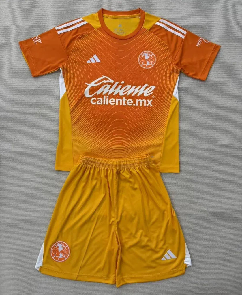 Club America 25/26 Orange Goalkeeper Kids Jersey Set – Official Youth ...