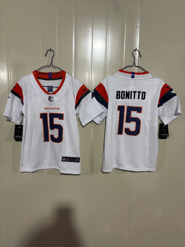 Denver Broncos 25/26 Bonitto #15 White Kids Jersey – Lightweight Youth ...