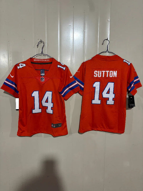 Denver Broncos 25/26 Sutton #14 Orange Kids Jersey – Youth Game Fit ...