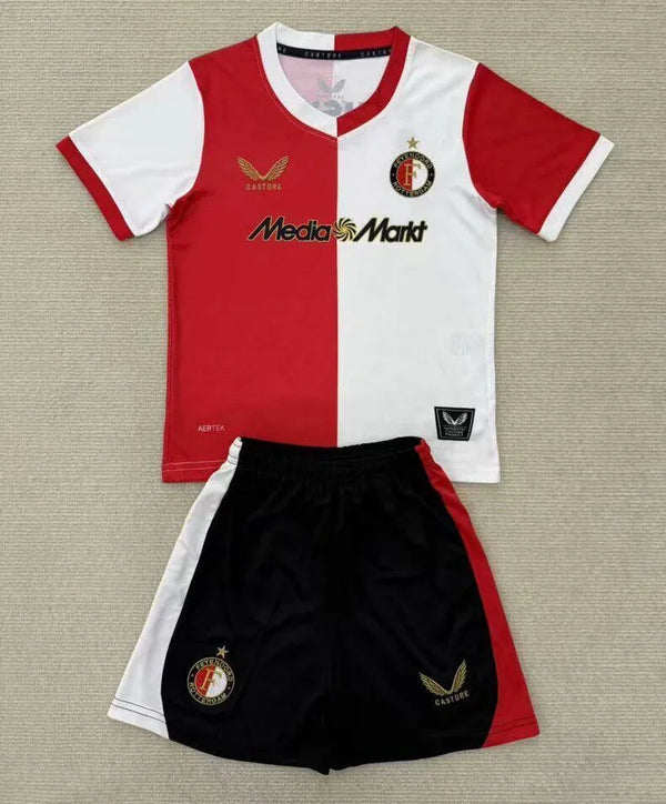 Feyenoord 25/26 Red White Home Kids Jersey Set – Junior Football Kit ...