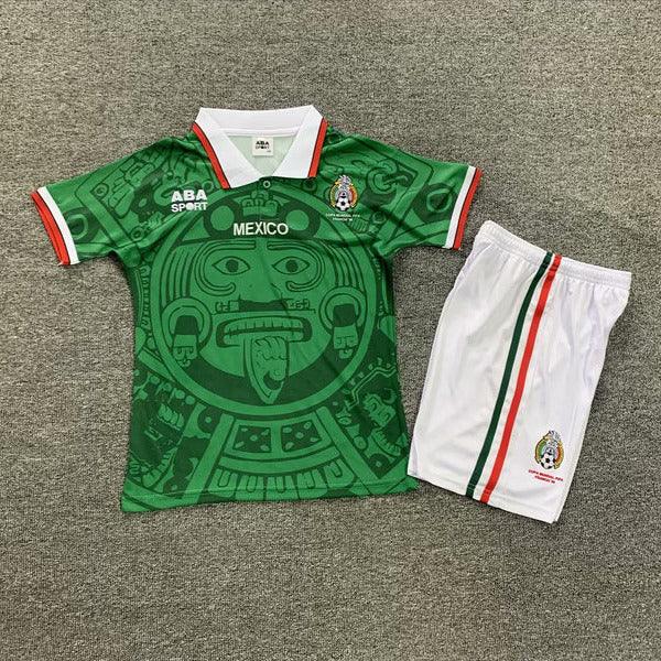 Mexico 1998 Vintage Retro Home Kids Jersey Set – Classic Football Shirt ...